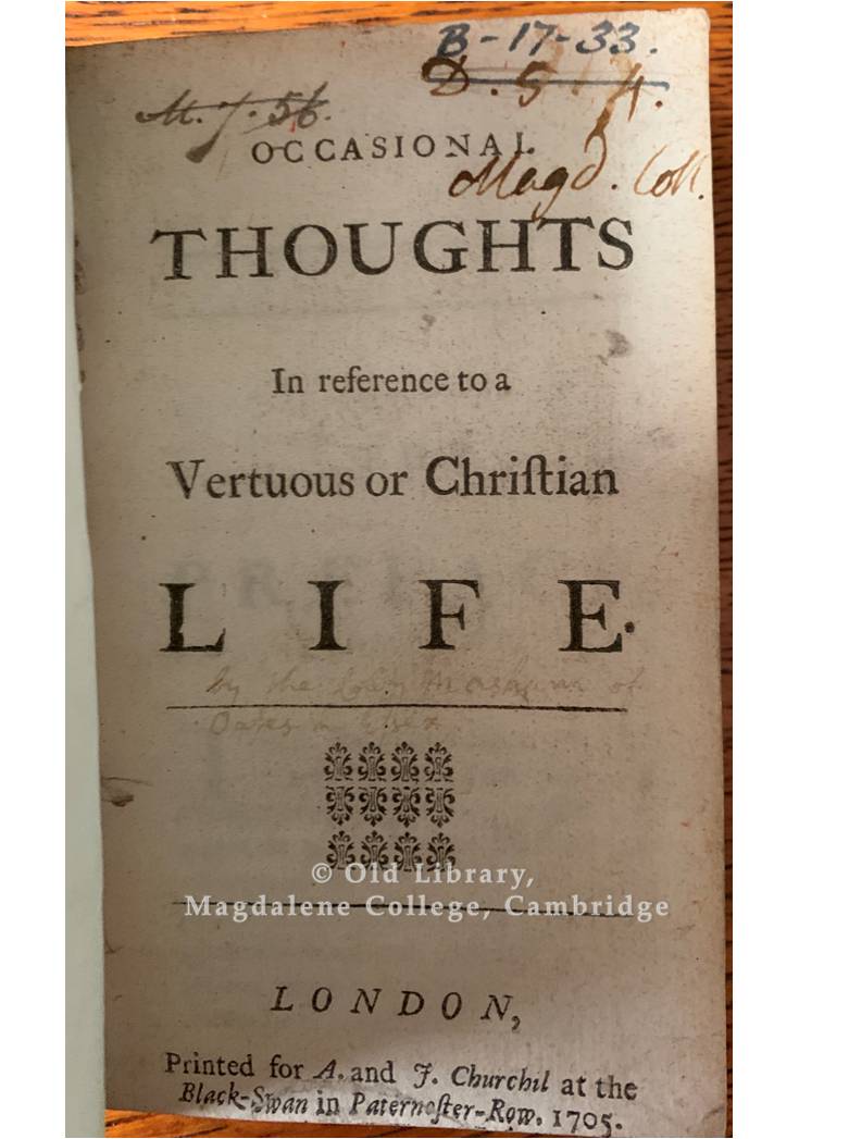 Lady Damaris Masham – Magdalene College Libraries